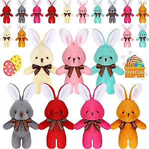 Skylety 21 Pieces Easter Bunny Stuffed Animal Bulk 6.3 Inch Mini Easter Bunny Plush 7 Colors Soft Tiny Plush Toys Small Rabbit Doll Keychain Cute Easter Birthday Party Decorations(Cute Style)