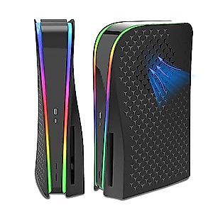 PS5 Faceplate with RGB Light bar,Dust Filter for Cooling Vents LED strip light Console Cover for PlayStation 5 Disc Edition DIY Decoration Kit Accessories-Black