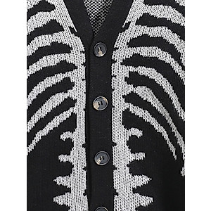 GORGLITTER Men's Skeleton Cardigan Sweater Y2K Long Sleeve Lightweight Open Front Sweater Black and White Large