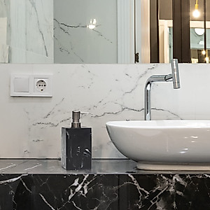 Suanti Soap Dispenser, Black Marble Style Soap Dispenser with Brushed Nickel Pump,Refillable Liquid Square Decorative Soap Dispenser for Hand Soap,Dishwashing Liquid and Hand Lotion (15 Oz)