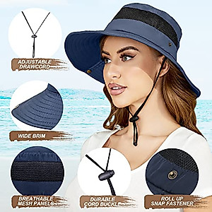 Sun Hat Women-Wide Brim Hiking Hat Women UV Protection Gardening Hat, Foldable & Waterproof Fishing Hat for Women Navy Blue