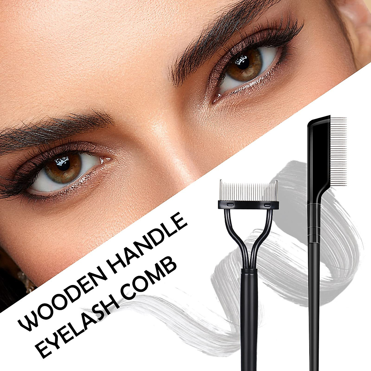 Eyelash Comb Lash Brush Separator 2Pcs, Dust2oasis Eyelashes Separator Curler Makeup Mascara Applicator, Eyelash Grooming Brushes Metal Teeth, Eye Makeup Brush Tools with Comb Cover dark black