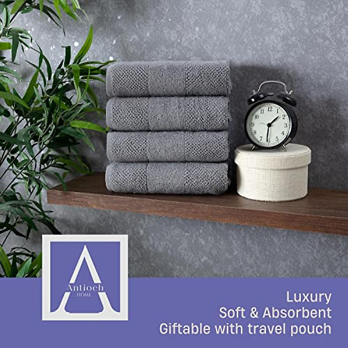 Antioch Home Bathroom Hand Towels, Hotel Quality & Fluffy & Absorbent & Soft & Fast Drying Turkish Hand Towels for Bathroom, 100% Cotton Turkish Hand Towel Set - [ 4 Pack – 16 x 28 inches ] - Grey