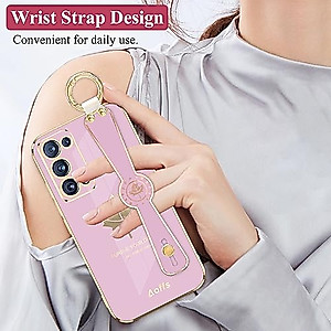 Kainevy Phone Case for Oppo Reno 6 Pro 5G Case Aesthetic Silicone Shockproof for Women Protector Cover Oppo Reno 6 Pro 5G Phone Case Slim with Ring Wrist Starp Maple Leaf Pattern Design (Purple)
