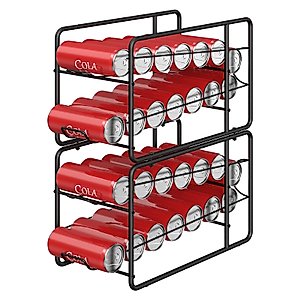 MOOACE 2 Pack Skinny Can Dispenser Rack, Stackable Tall Skinny Soda Pop Cans Storage Organizer Holder for Fridge Freezer Pantry Kitchen Cabinet Countertop, Black