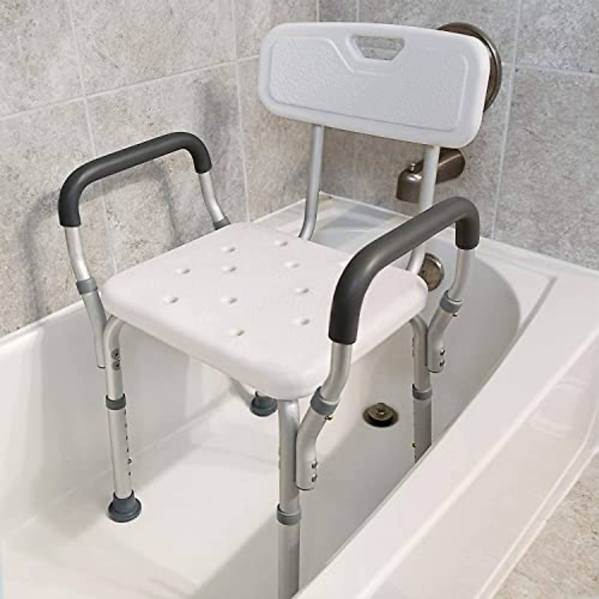 Vaunn Shower Chair Bath Seat with Padded Arms, Removable Back and Adjustable Legs, Bathtub Safety and Support Weight Up to 350 lbs