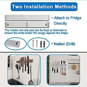 HomeSimplex 16 Inch Magnetic Knife Holder for Refrigerator - Knife Magnetic Strip for Fridge with Magnetic Hooks - Double Sided Magnetic Knife Bar - Stainless Steel Kitchen Magnetic Knife Hanger Rack
