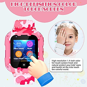 cjc Kids Smart Watches Girls for Age 3-15,GPS Tracker for Kids with Voice Chat,3 Way-Calling,Camera Smart GPS Watches with SIM Slot for Toddler New Year Gift(Pink Camouflage)
