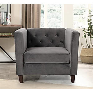 US Pride Furniture Modern Style Soft Elegant High Density Foam Cool Grey Velvet Button-Tufted 3 PC Living Room Set with Removable Cushion & Solid Wood Legs (S5708-5714) Sofas