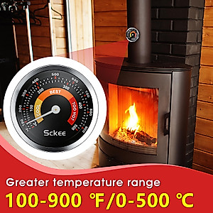 Wood Stove Thermometer, Magnetic Stove Temperature Stove Top Thermometer for Wood Burning Stove, Gas Stove, Pellet Stove, Temperature Meter for Fireplace, Pipe Thermometer Wood Stove (black)