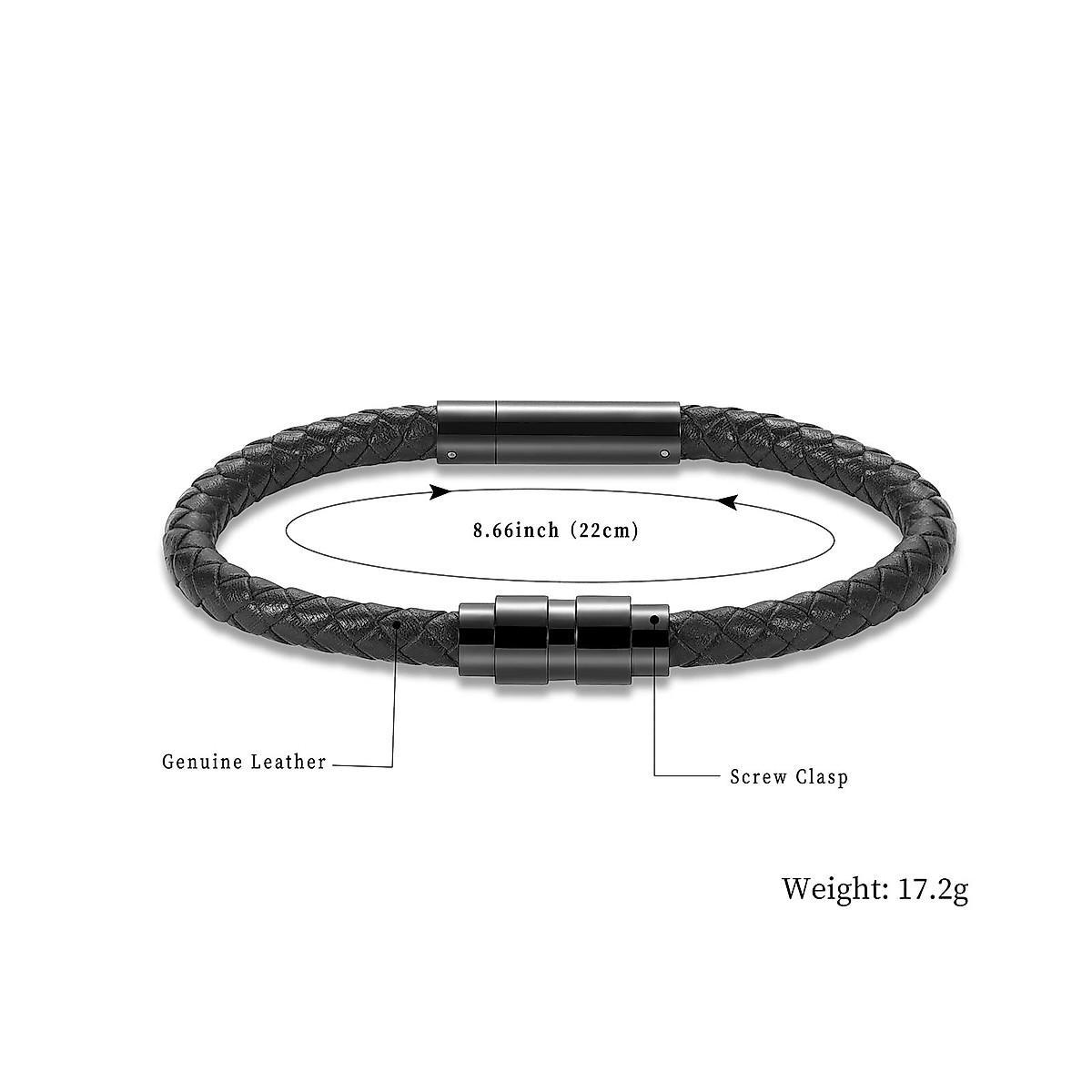 shajwo Cremation Jewelry Cylinder Urn Bracelet for Ashes for Women Men Leather Memorail Ashes Bracelet,Black-22cm