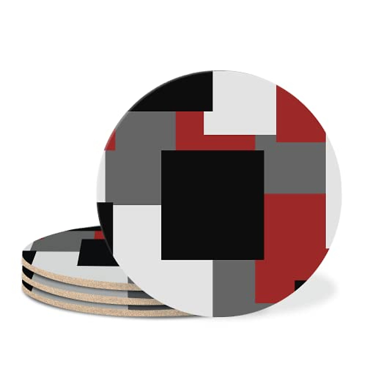 kasader Coasters for Drinks 4 Pcs Cork Coasters Absorbent Heat Resistant Coaster Premium Home Decor Housewarming Gifts - Red Black Grey Modern Art, 3.93in
