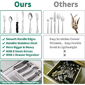 49PCS Silverware Set with Organizer, Durable Stainless Steel Flatware Drawer Cutlery Set for 8, Kitchen Utensils with Steak Knives Mirror Polished Dinner Knife Forks Spoons Tableware Service Tray