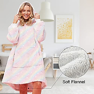 ANDSTAR Wearable Blanket Hoodie, Oversized Hooded for Women and Men, Comfy Sweatshirt with Giant Pocket （rainbow）