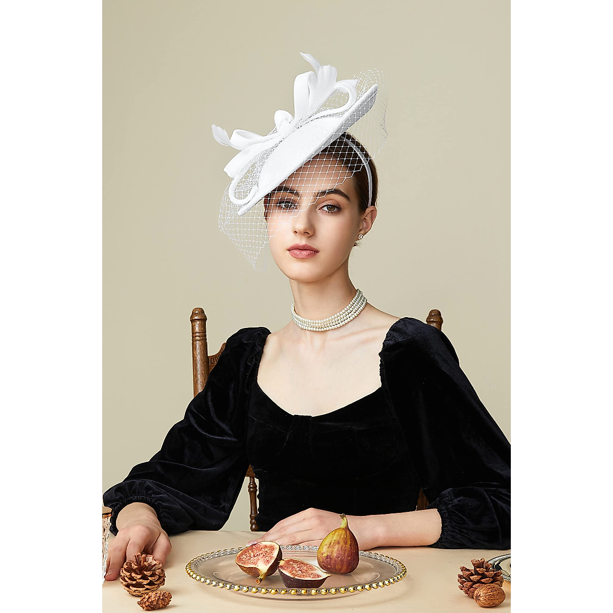 BABEYOND Tea Party Fascinator Kentucky Hat Fascinator Cocktail Pillbox Hat Derby Headband White