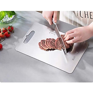 Atmama (14.2" x 9.8"and11.24" x7.87") Stainless Steel Cutting Board for Kitchen,SUS 304 Chopping Board for Meat,Fruit,Vegetables,Baby Food,Dishwasher Safe(2pcs)…