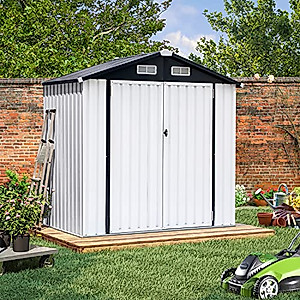 LAUSAINT HOME 6x4FT Outdoor Storage Shed, Large Waterproof Storage Tool Bike Sheds & Bulidings with Lockable Door for Backyard, Garden, Patio Lawn, Galvanized Steel, White