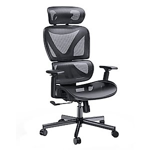 NOBLEWELL Ergonomic High Back Mesh Chair for Office Computer with Lumbar Support, 3D Armrest, Double Backrest and Adjustable Headrest