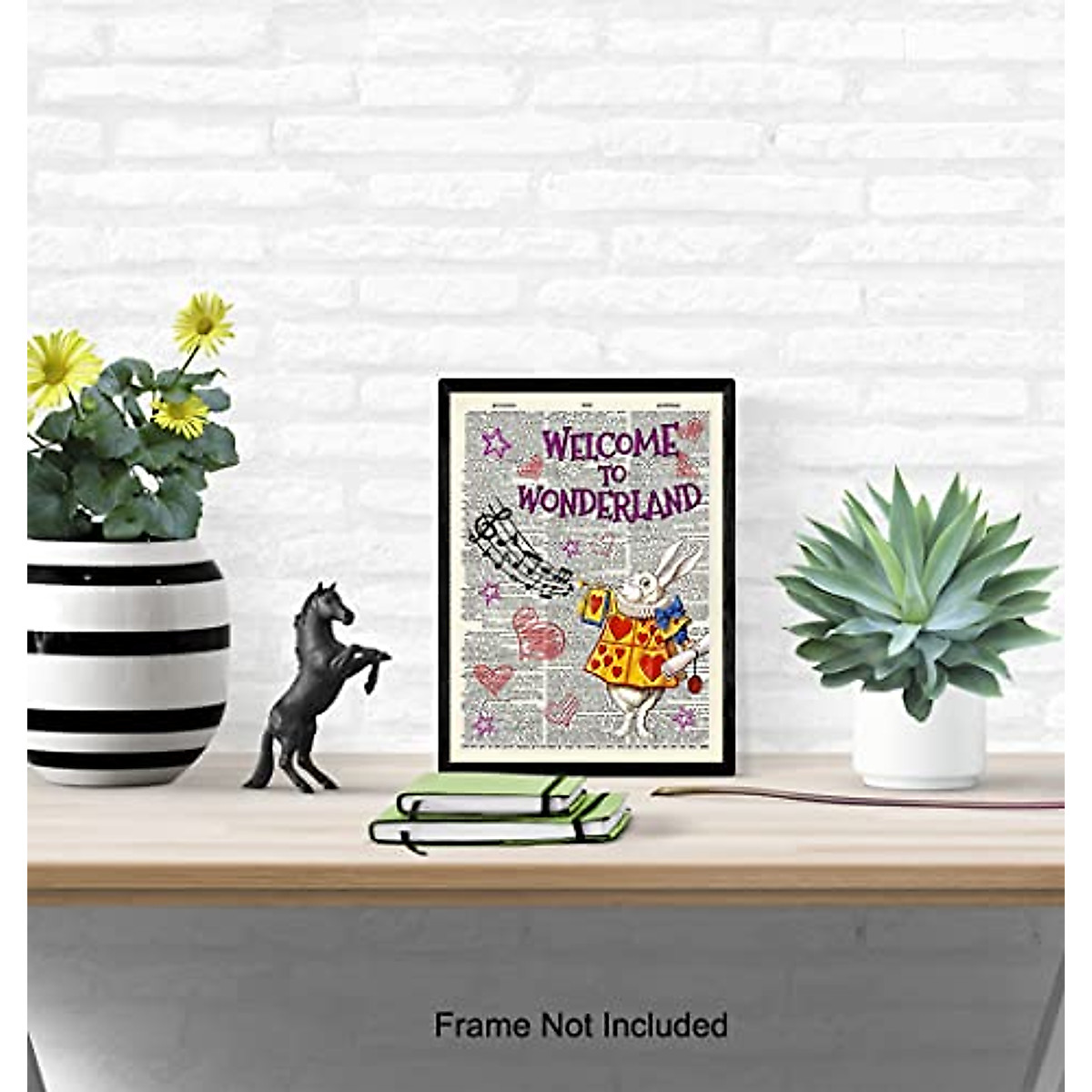 Alice Wonderland Art Print - White Rabbit Upcycled Dictionary Wall Art Poster for Nursery, Kids, Boys, Girls Room - Great Baby Shower Gift - 8x10 Unframed Photo