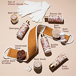 Spa Gift Baskets for Women, Gift Basket for Women, Bath and Body Gift Set – 13pc Coconut Caramel Self Care Gift Basket, Bubble Bath, Shampoo, Body Scrub, Lotion, Salts, Bath Bomb & More