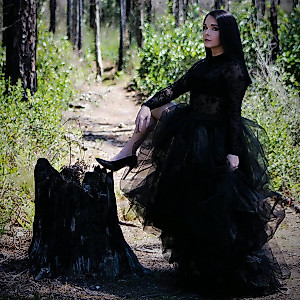 WDPL Women's Long Tulle Split Skirts Ruffles Prom Party Skirts Large Black