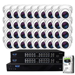 GW Security 32 Channel 4K NVR 5MP H.265 IP Surveillance Security Camera System with 32-Piece Super HD 1920P Weatherproof PoE Security Dome Cameras, AI Human & Vehicle Detection