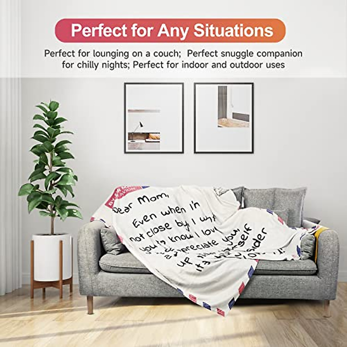 VETEBLE Best Birthday Gifts for Mom from Daughter Son, Premium Dear Mom Blanket Presents for Mother's Day, Christmas, Valentine's Day, Soft & Cozy Flannel Throw Blanket, Moms Bed Blanket Gift