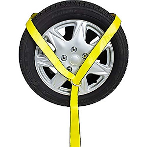 Mytee Products (4 Pack 2" x12' Winch Lasso Strap with O Ring, Yellow - Car Tie Down Tire Straps for Trailers Auto Tow Car Hauler Wheel Net
