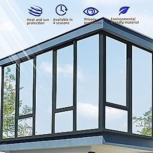 Instruban Window Film One Way Window Privacy Film Static Cling Sun Blocking Anti UV Reflective Window Tint for Home and Office - Black-Silver -17.5inches x 78.7inches