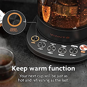 Hot Tea Maker Electric Glass Kettle with tea infuser and temperature control. Automatic Shut off. Brewing Programs for your favorite teas and Coffee.
