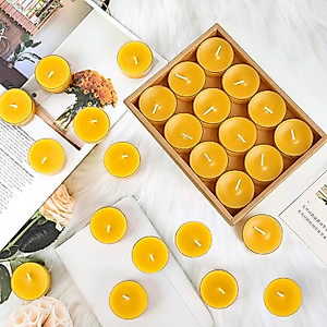 28Pcs Yellow Candles Beeswax Tealights Smokeless 4 Hour Burn Time Unscented Natural Beeswax Tea Lights,Perfect for Birthday Party,Wedding,Spa,Home Decor