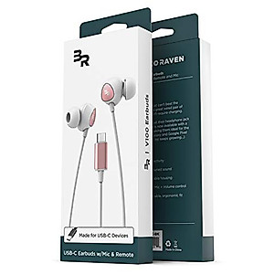 Bolle & Raven USB-C Headphones with Mic, in-Ear Wired Earphones with Inline Remote + Microphone for Type-C Phones Including Pixel 5/6/7 Pro, Galaxy S20/S21/Plus/S22/S23 Ultra (V100 Rose Gold)
