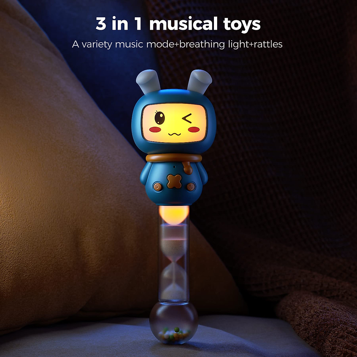 TUMAMA Baby Rattle Music Toy,Light and Sounds Toy for Toddler 6 7 8 9 10 11 12 Months,Hand Rattle Stick，Baby Educational Musical Instrument,Baby Sleep Soother Toy,Musical Baby Toys 6 Months Up(Blue)