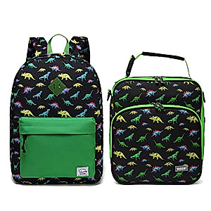 VASCHY Cute Preschool Backpack and Insulated Lunch Bag Dinosaurs Bundle