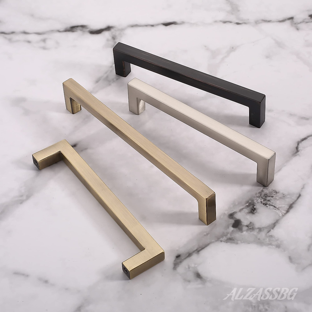 Alzassbg 10 Pack Brushed Antique Brass Cabinet Pulls, 5 Inch(127mm) Hole Centers Cabinet Handles Square Kitchen Hardware for Drawer Dresser Handle Pull AL3041AB