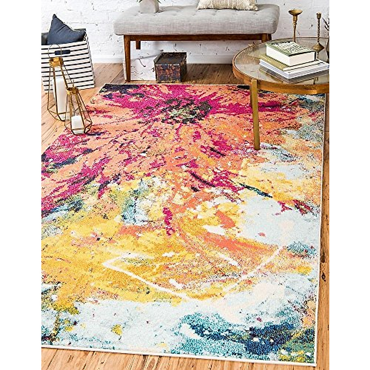 Unique Loom Estrella Collection Distressed, Floral, Abstract, Modern, Bright Colors Area Rug, 5' 0" x 8' 0", Multi/Blue