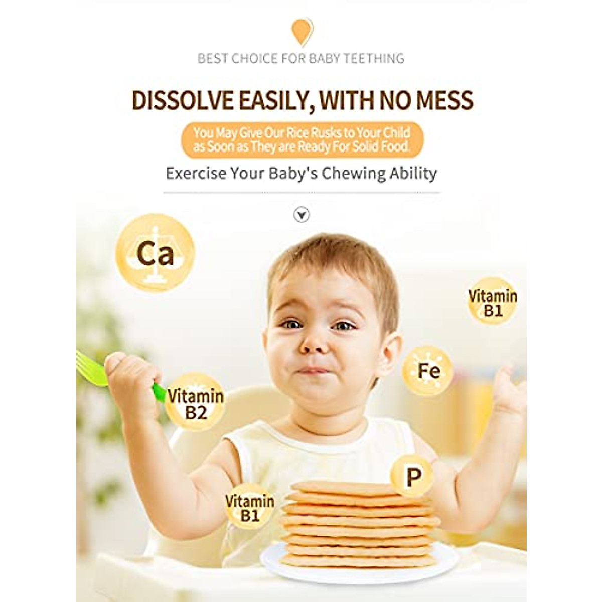 Baby Mum-Mum Rice Rusks, Banana, Gluten Free, Allergen Free, Non-GMO, Rice Teether Cookie for Teething Infants, 1.76 Ounce, Pack of 6