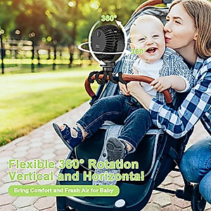 VASG Battery Operated Stroller Fan, Handheld Mini Fan clip on fan with Flexible Tripod, Battery Powered Baby Fan, 3 Speeds Rotatable Personal Fan for Crib Bike Car Seat, Black