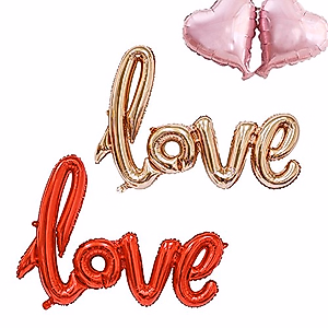 WULEEUPER Love Balloon Banner 42.5 Inches Handwriting Letter Giant Celebration Balloon Romantic Wedding Bridal Shower Anniversary Engagement Party Decoration (Red)