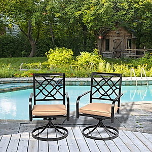 Crownland Outdoor Swivel Chairs Set of 2, All Weather 360 Degree Outdoor Metal Frame Swivel Chair with Armrest and Backrest for Backyard, Lawn Garden, Balcony, Brown Cushion