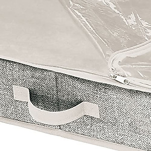 mDesign Soft Fabric Under Bed Storage Organizer Holder Bag for Clothing, Accessories, Linen - Easy-View Top Panel, Attached 2-Way Zippered Lid, Side Handles - 4 Pack - Black/Cream/Beige