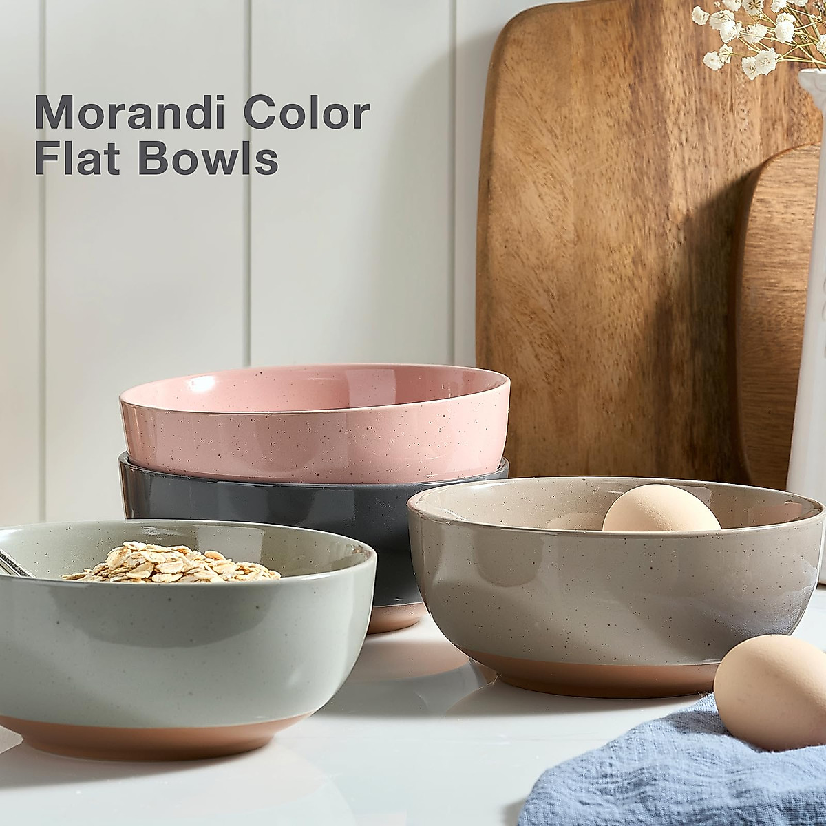 Morandi Color Large Ceramic Bowls Set of 4, 30 Ounce Cereal Bowls, Soup Bowls Set for Kitchen, Salad Oatmeal Bowls, Serving Bowls for Nut, Pasta, Soup, Ramen, Fruit, Dishwasher & Microwave Safe