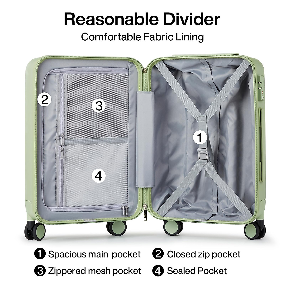 Hanke 20 Inch Carry On Luggage 22x14x9 Airline Approved PC Hard Shell Suitcases with Wheels TSA Luggage for Women Men Lightweight Travel Luggage(Bamboo Green)