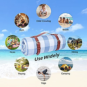 MontoSun Large 59x79'' Picnic Blankets Handy Beach Picnic Blanket Outdoor Lawn Mat 3 Layered Blanket Waterproof Foldable Beach Blanket Sandproof for Camping,Travelling,Hiking (Sky Blue Gingham)