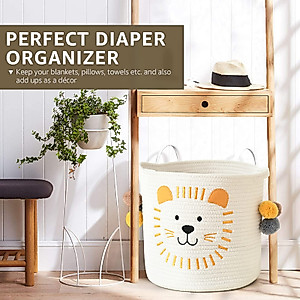 INough Toy Storage Baskets Cute Laundry Basket with Handles Dog Toy Storage Basket Durable Large Cotton Rope Storage Bins Home Organizer Solution for Office, Bedroom, Closet, Toys & Laundry (Lion)