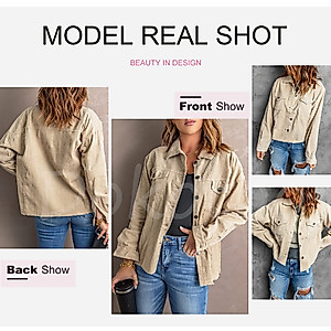 Dokotoo Womens Ladies Winter Autumn Fashion Oversized Long Sleeve Corduroy Jackets for Women Fashion Button Up Shacket Short Raw Hem Coats Outerwear with Pockets S Khaki