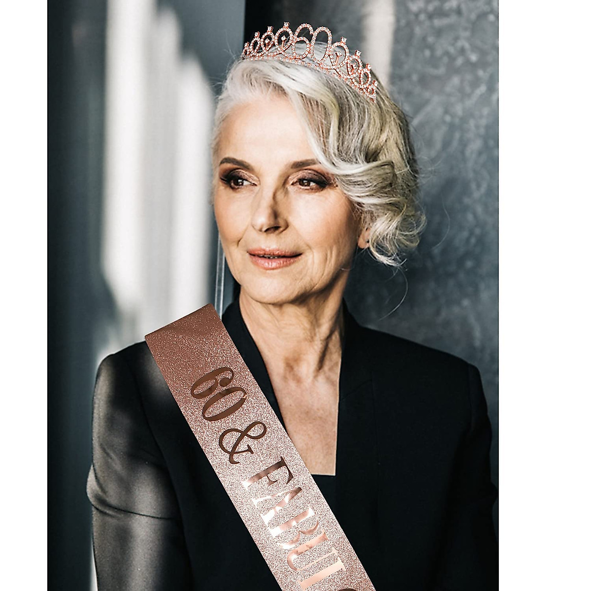 Tihebax 60th Birthday Sash and Tiaras for Women, 60th Birthday Decorations Women Fabulous Sash and Crown for Women 60 & Fabulous Birthday Gifts for Happy 60th Birthday Party Favor Supplies (Rose Gold)