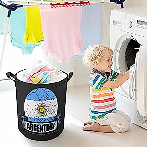 Vintage Argentina Flag Freestanding Laundry Basket with Lid Waterproof Collapsible Large Clothes Hamper Storage with Handle and Drawstring Closure Toy Organizer Gift