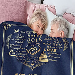 50th Wedding Gifts for 50th Anniversary Blanket - 50 Years of Wedding Gifts for Couple - Golden 50 Years of Marriage Throw Blankets Gifts for Dad Mom Grandparents Wife 60"X 50"