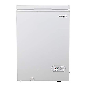 ROVSUN 3.5 Cubic Feet Chest Freezer, Compact Deep Freezer with Storage Basket, Adjustable Thermostat, Ideal for Home Kitchen Office RV, White